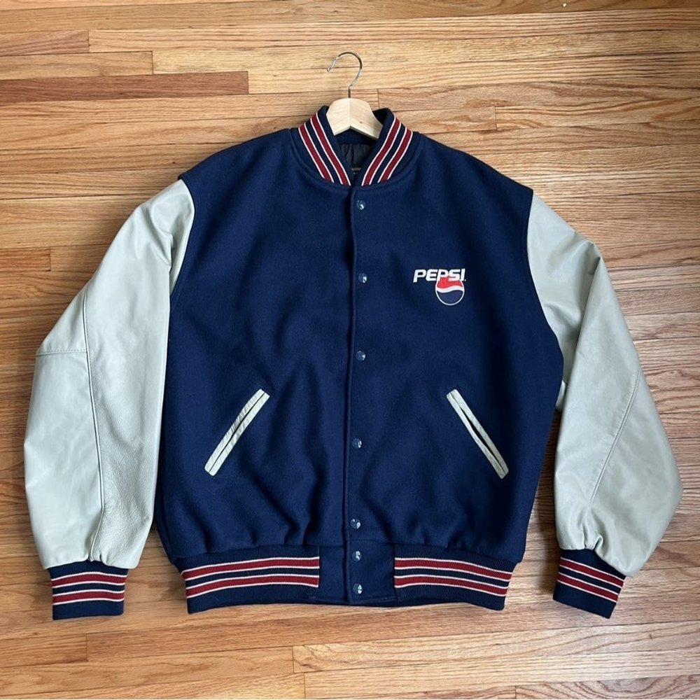 Vintage 1990s Pepsi Logo Blue Red Bomber Varsity Leat… - Gem